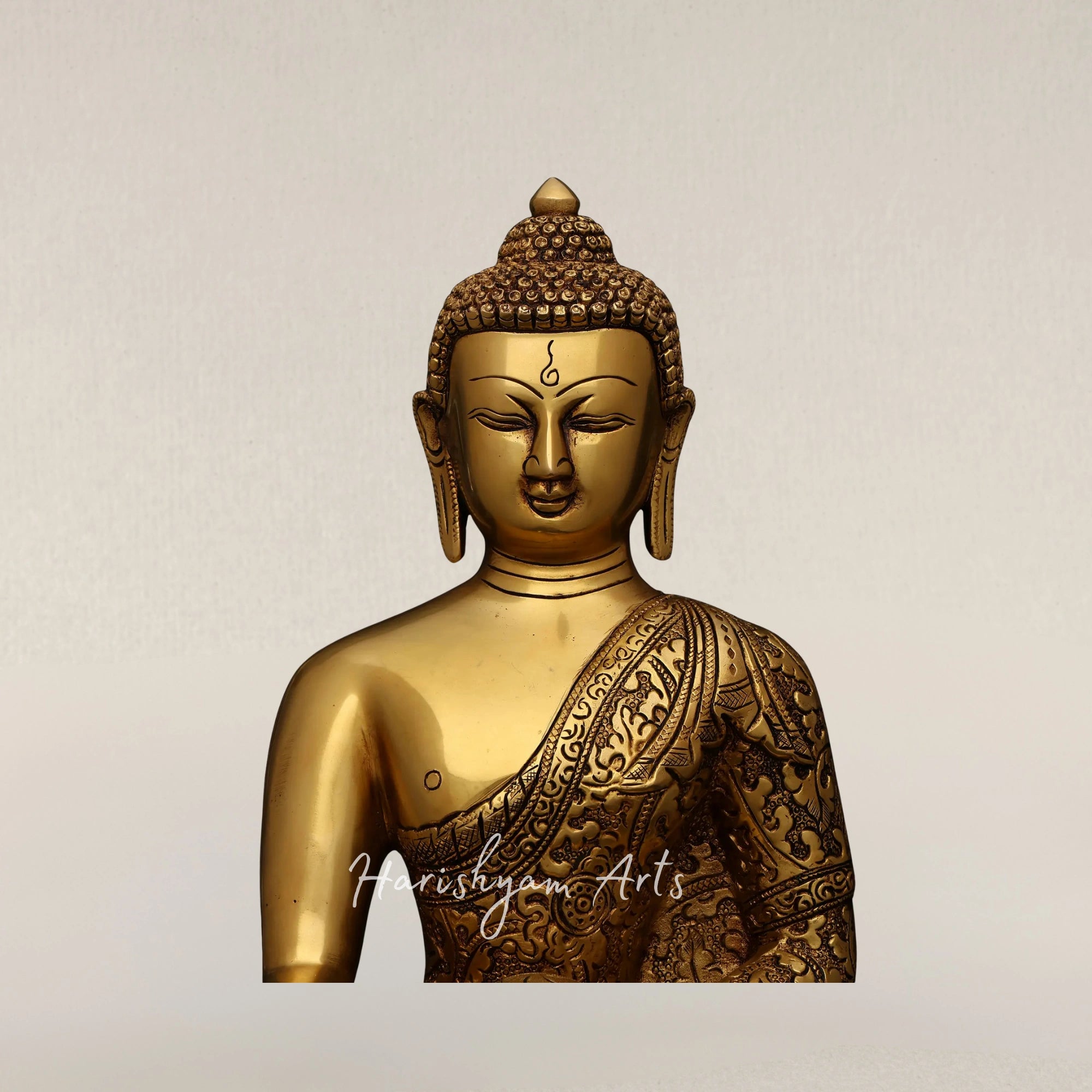 12" Brass Lord Buddha Statue in Bhumisparsha Mudra for Home and Temple