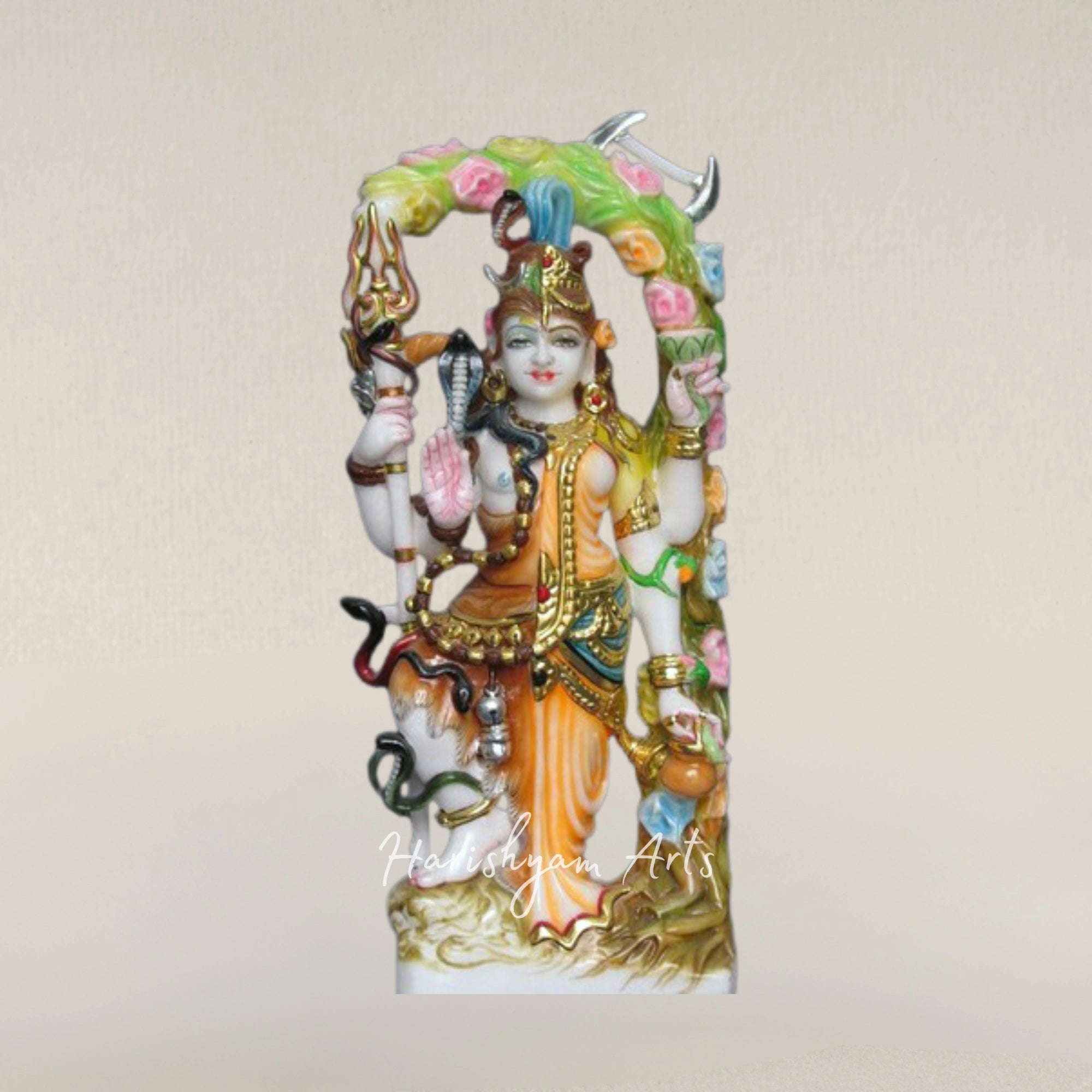 12" Large Standing Ardhanarishvara Marble Idol in Pure White Finish