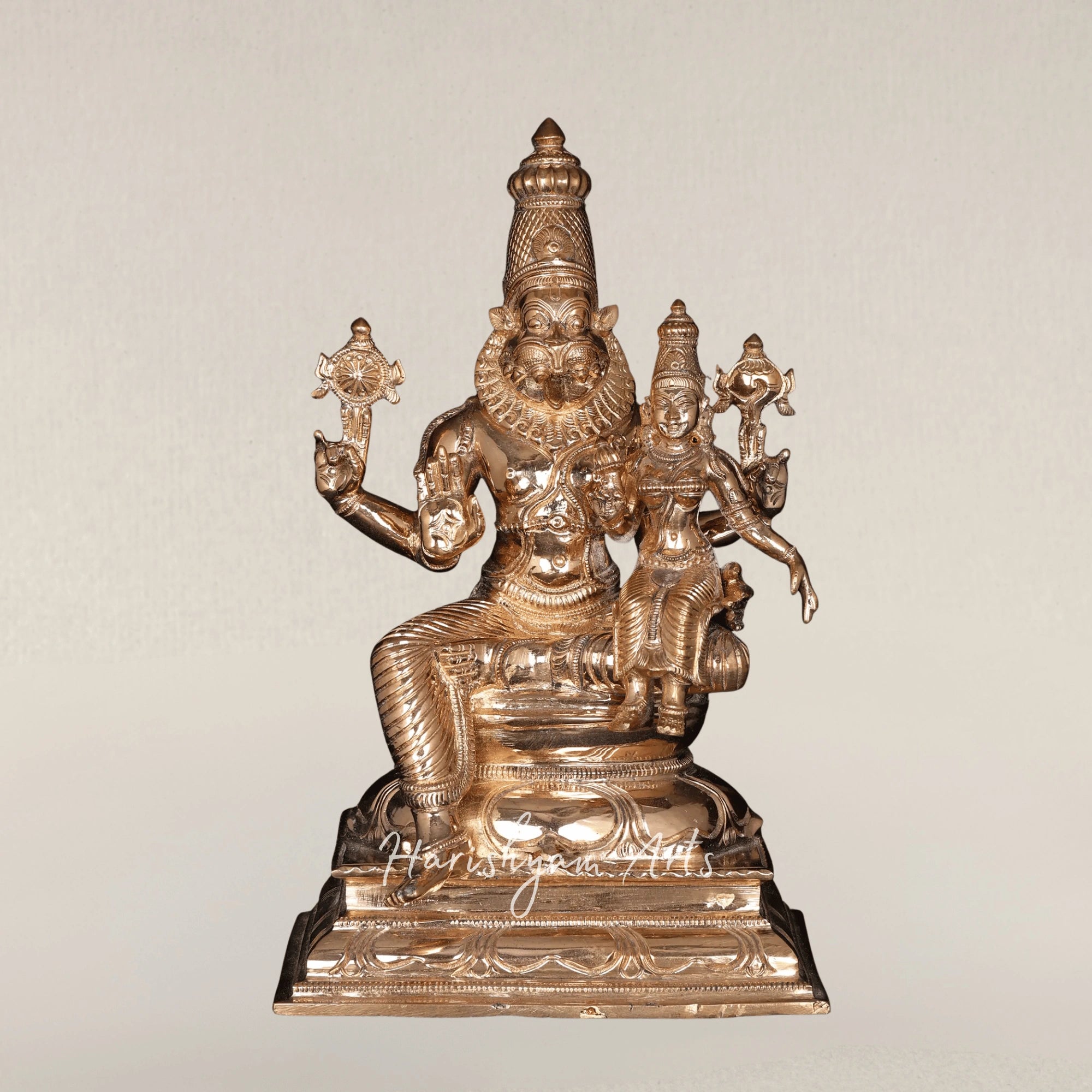 15" Seated Lakshmi Narasimha Swamy Bronze Blessing Form Sculpture