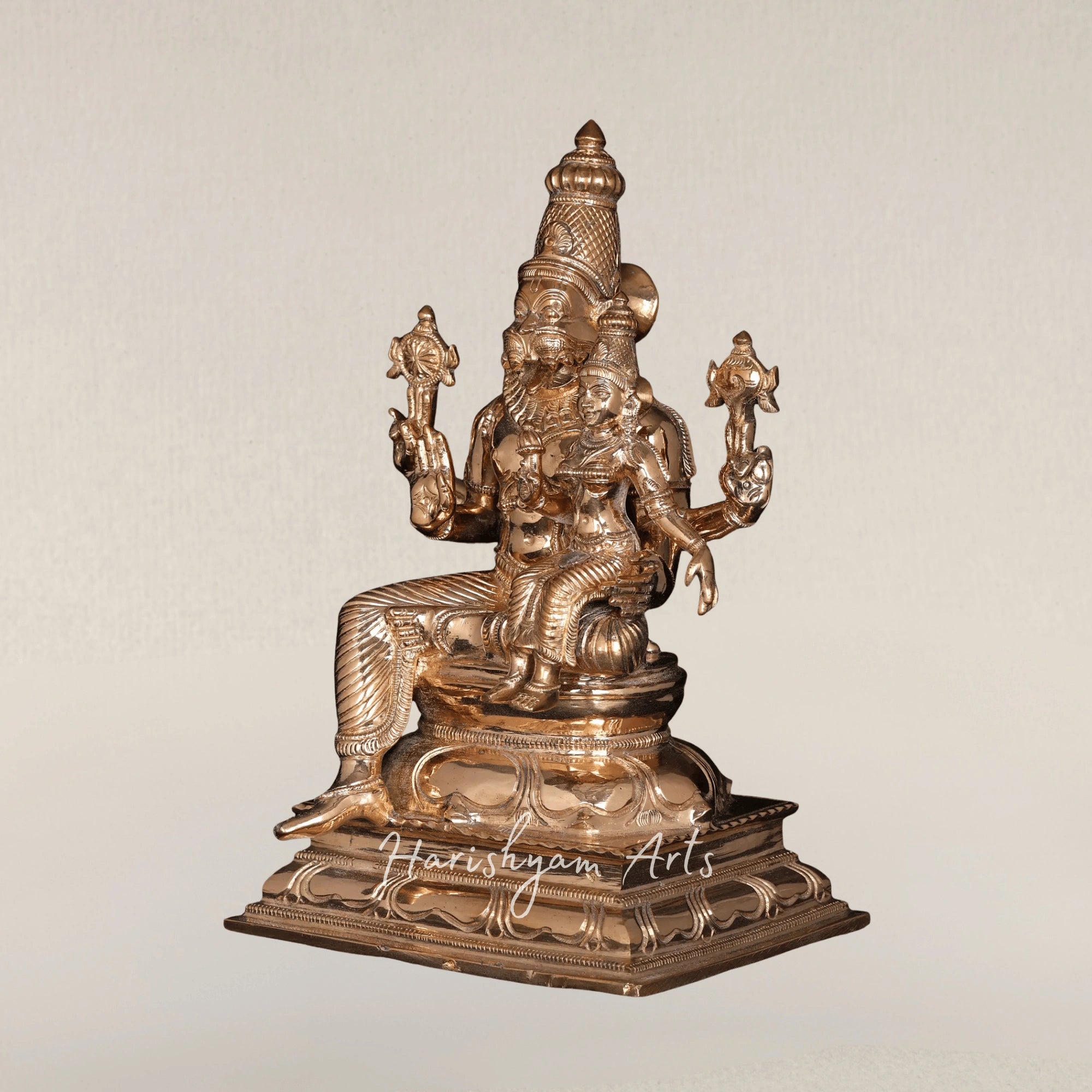 15" Seated Lakshmi Narasimha Swamy Bronze Blessing Form Sculpture