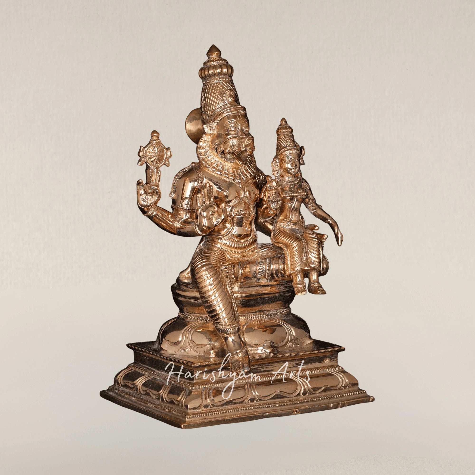 15" Seated Lakshmi Narasimha Swamy Bronze Blessing Form Sculpture