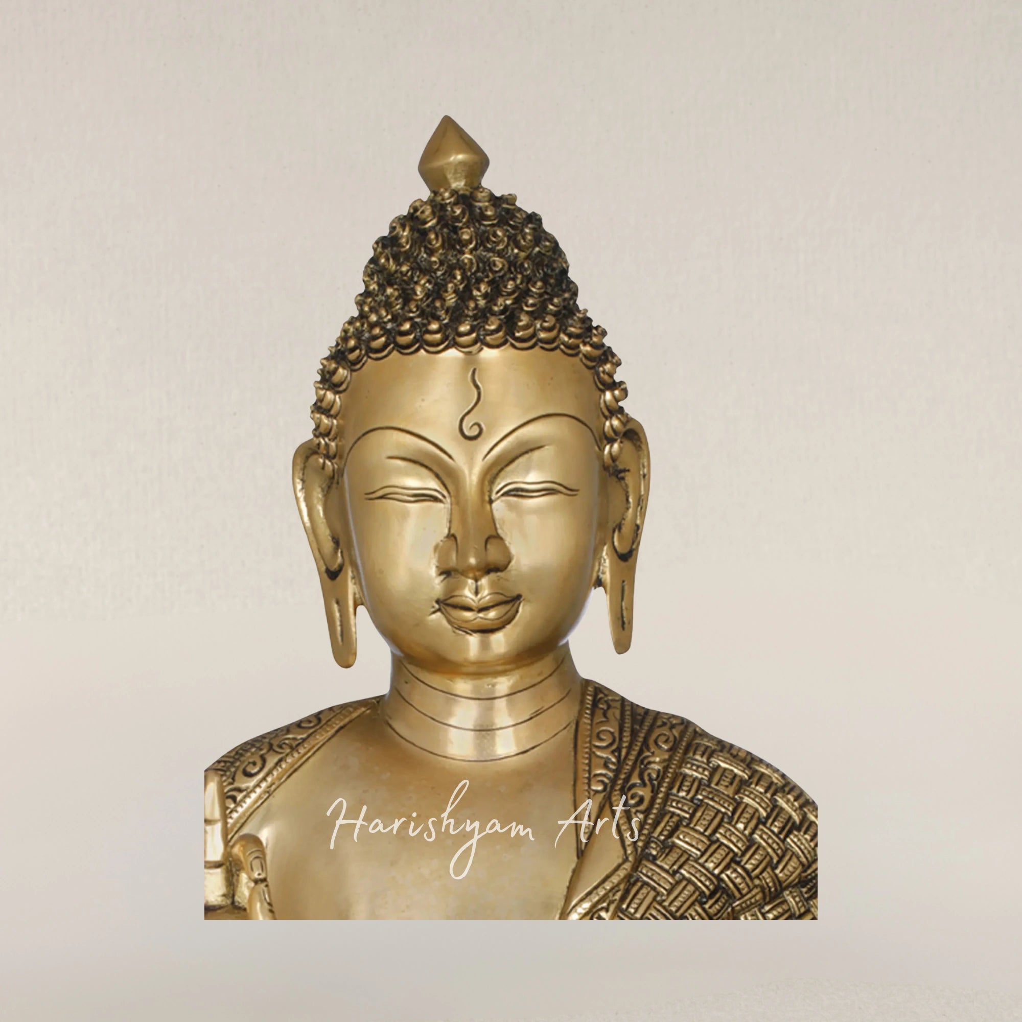 22" Padmasana Lord Buddha Brass Statue Wearing an Elegantly Detailed W