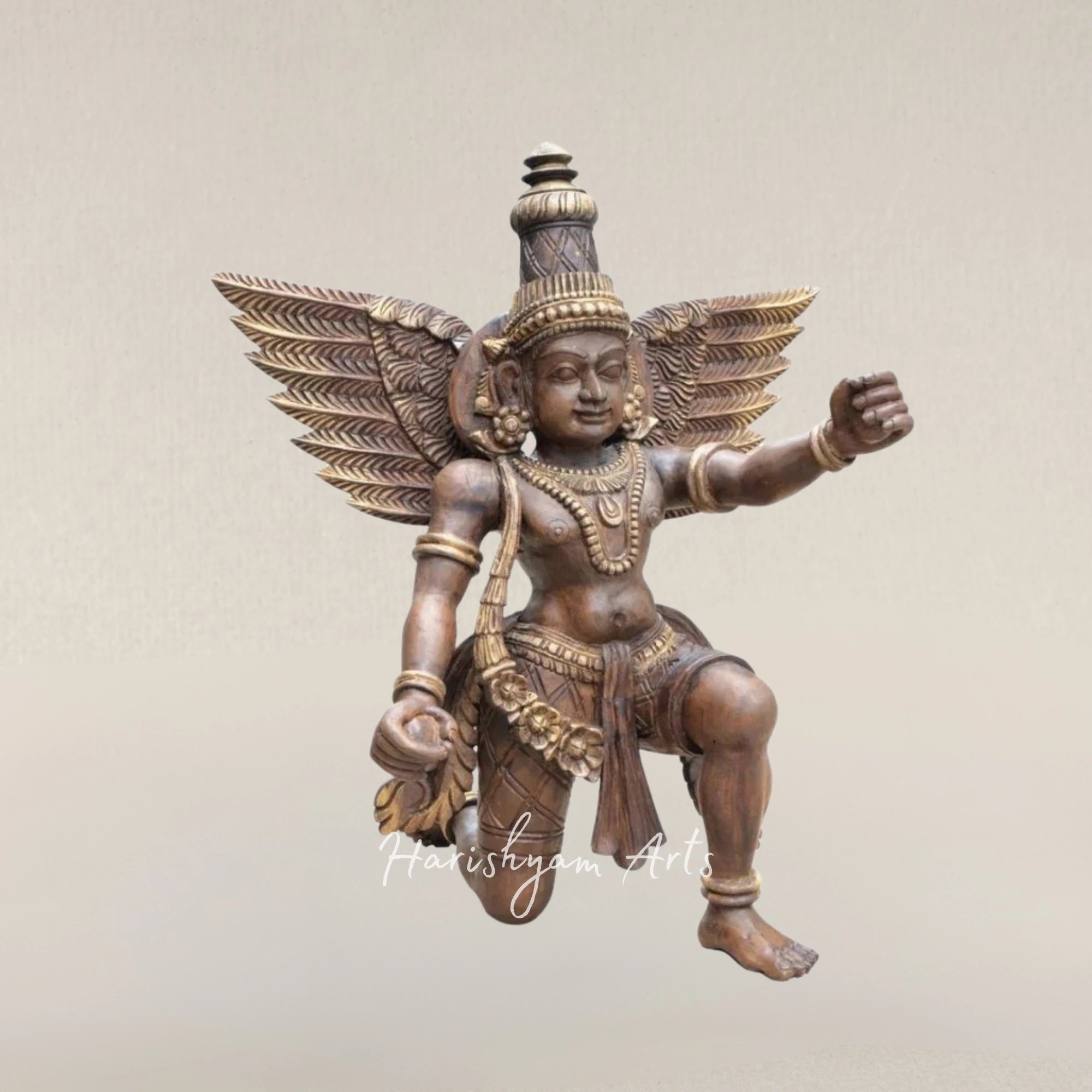24" Sitting Garuda Tabletop Artwork Woodcarved Symbol of Devotion and