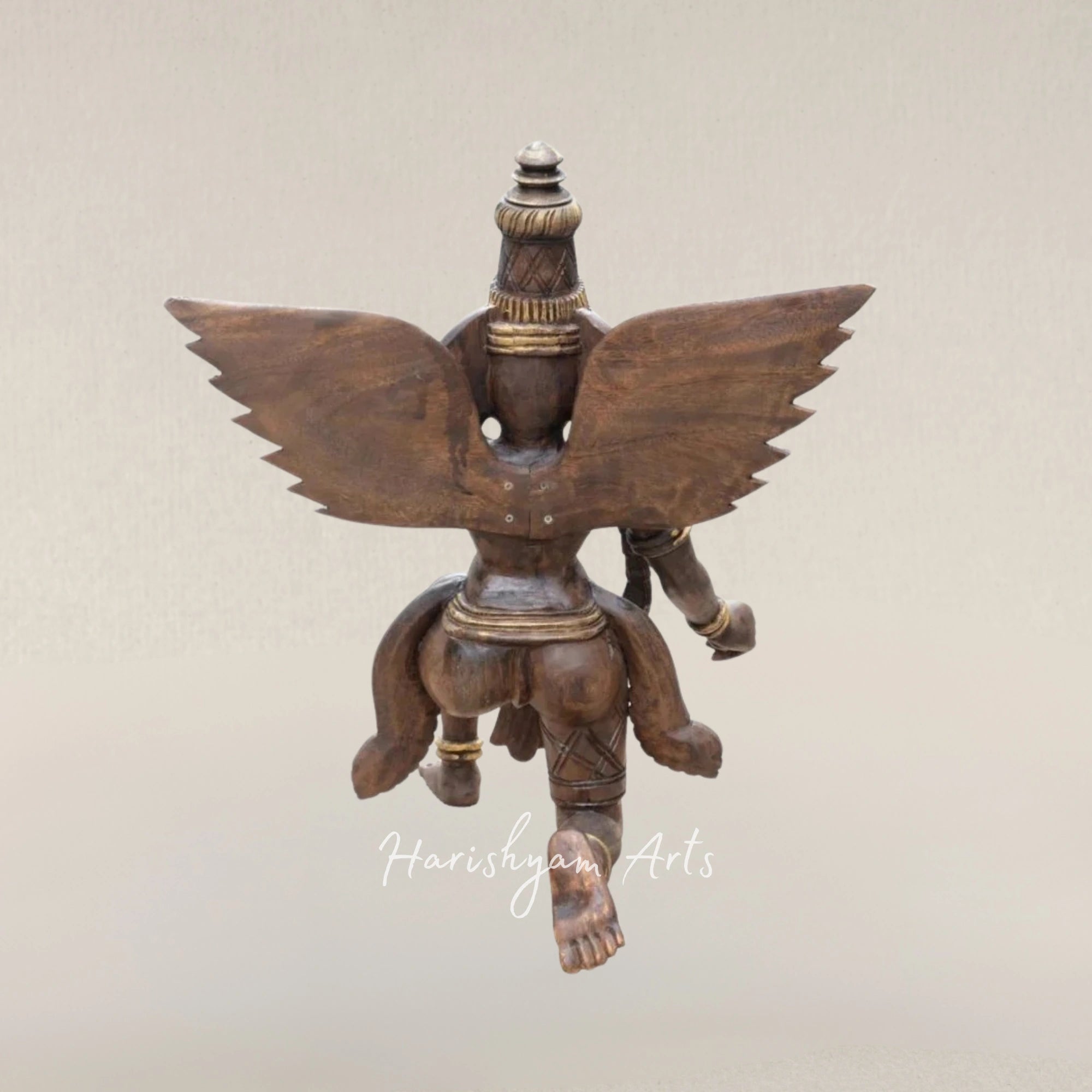 24" Sitting Garuda Tabletop Artwork Woodcarved Symbol of Devotion and