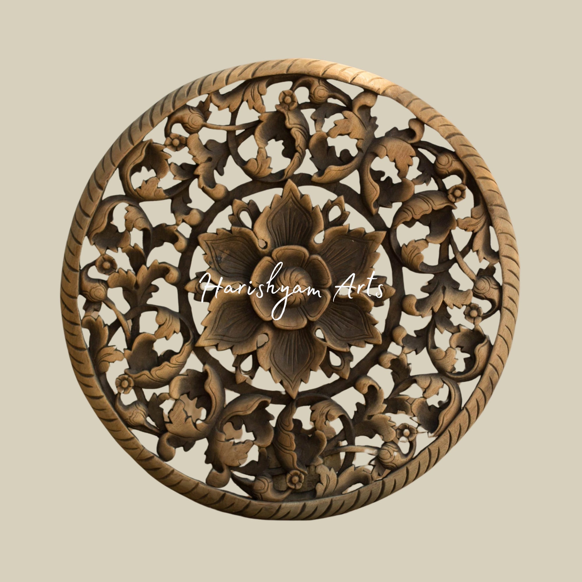 24" Three Dimensional Hand Carved Wood Floral Wall Sculpture