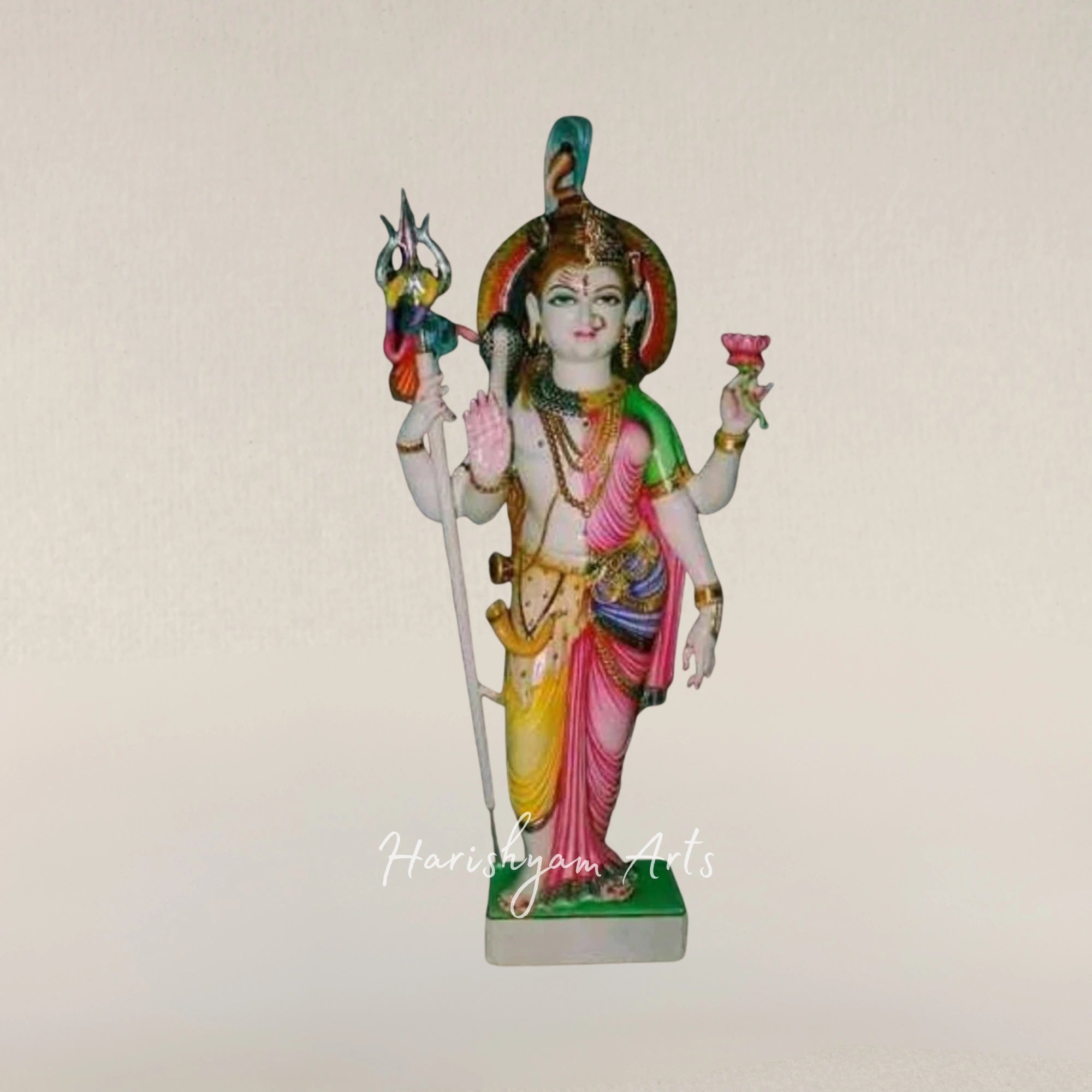 36" Sacred Ardhanarishvara Pure White Marble Murti in Standing Form