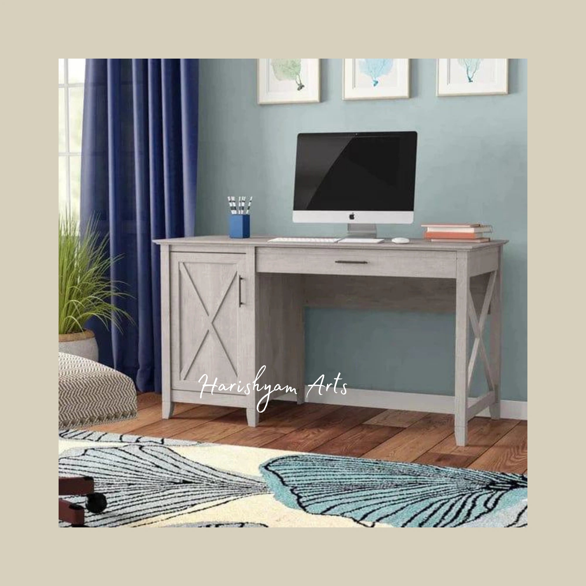 Grey Study Desk with a Spacious Drawer