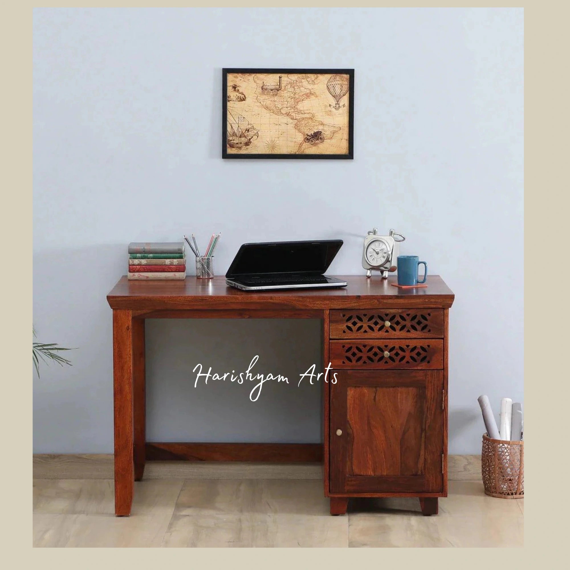 Honey Oak Finish Wooden Writing Table