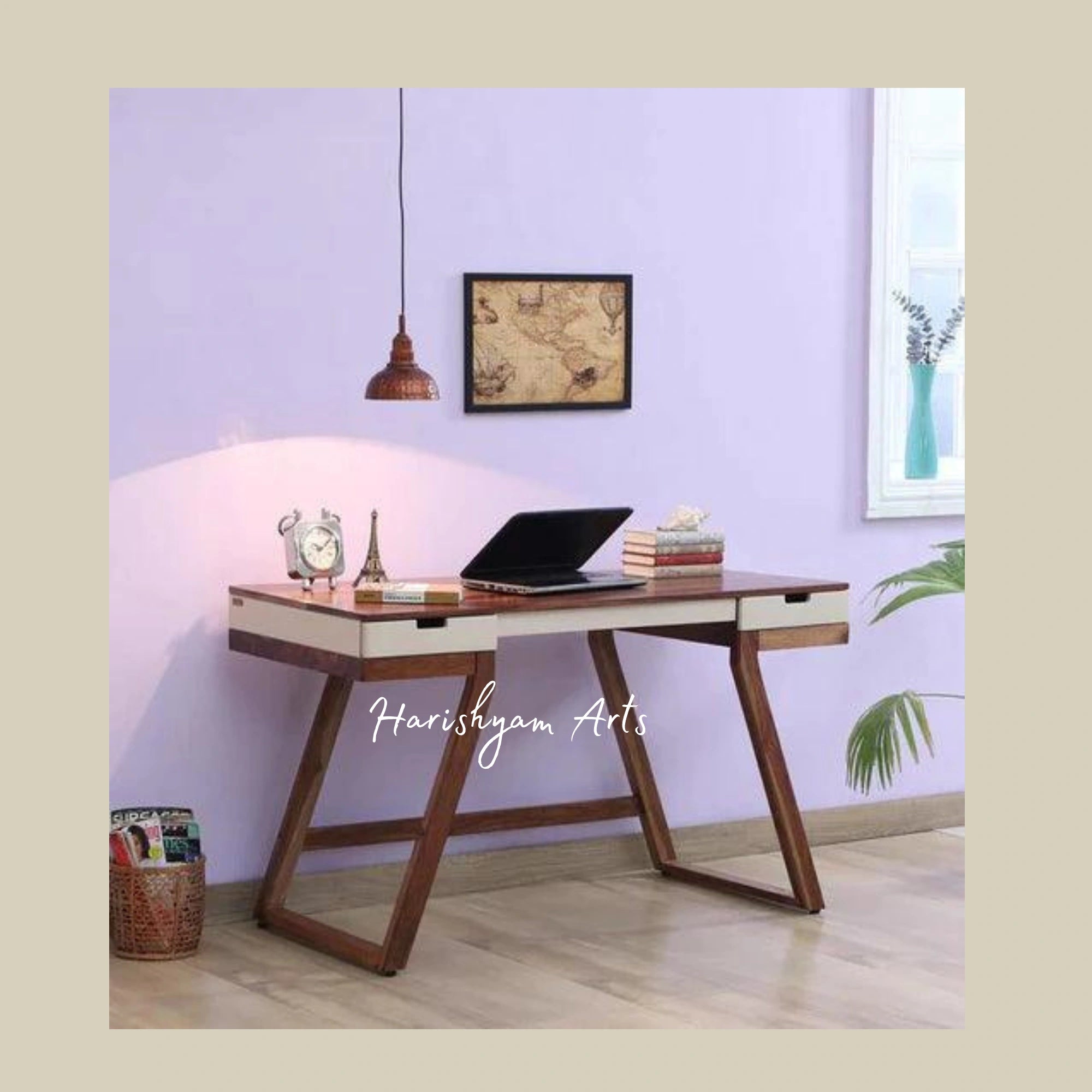 White and Rustic Teak Wood Study Table
